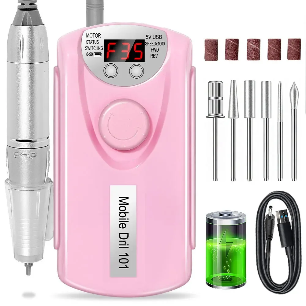 35000RPM Rechargeable Nail Drill Machine for Nails Manicure Low Noise ...