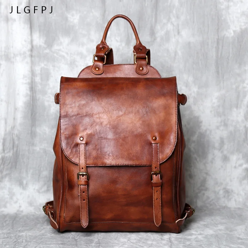 Top-Vegetable-Tanned-Cow-Leather-Backpack-For-Men-s-Manual-Color-Wiping ...