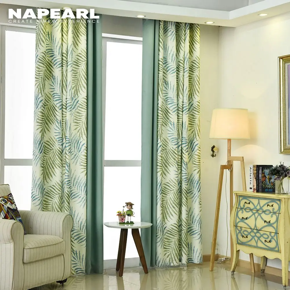 NAPEARL Summer Curtains Green Curtain Printed Leaves 70% Blackout for ...