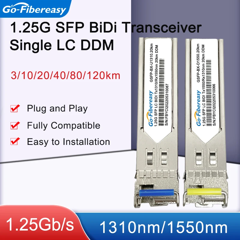 Gigabit โมดูล SFP BiDi LC Single Fiber Optical Transceiver 3/10/20/40 ...