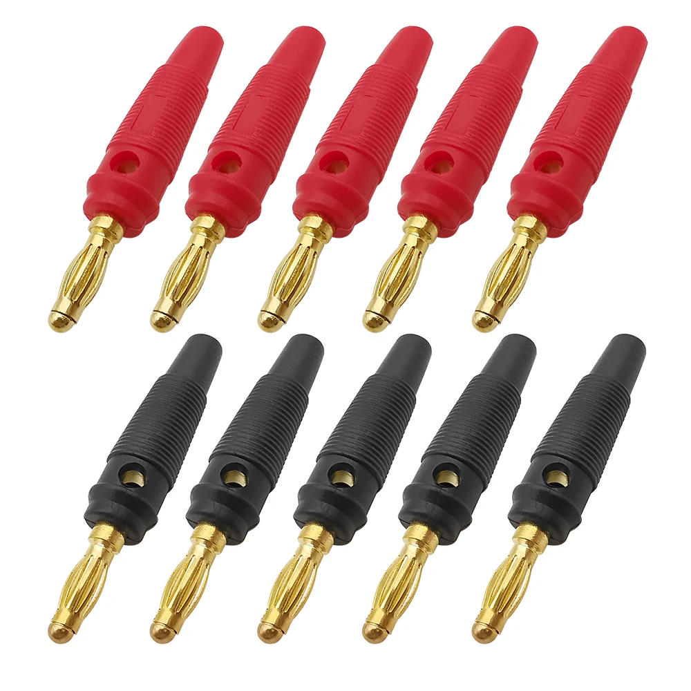 10Pcs-Red-Black-4mm-Solderless-Banana-Plug-Connector-Brass-Gold-Plated ...