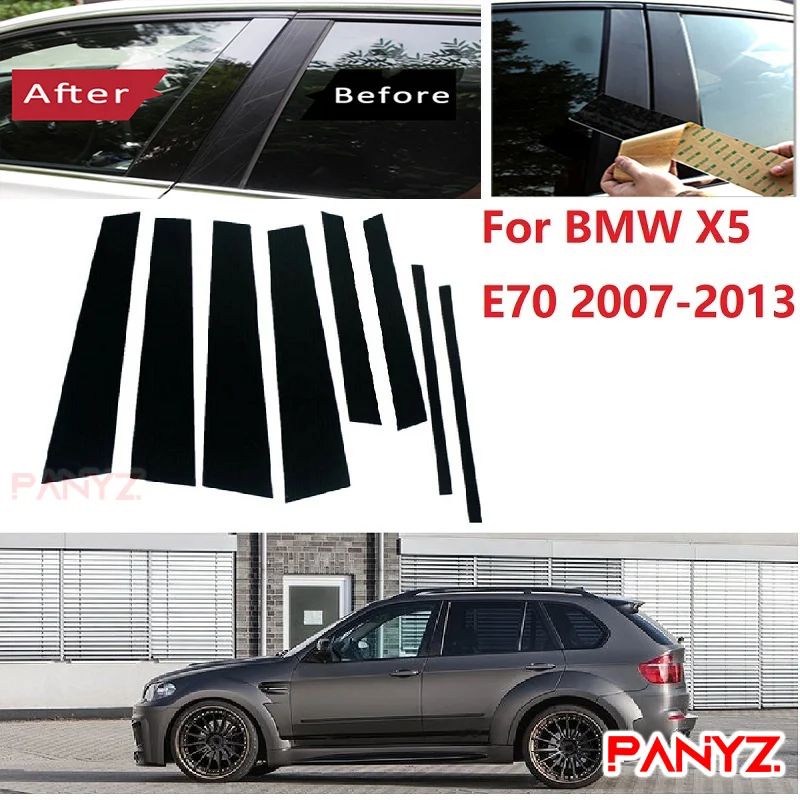 8PCS-Gloss-Black-Polished-Pillar-Posts-Fit-For-BMW-X5-E70-2007-2013 ...