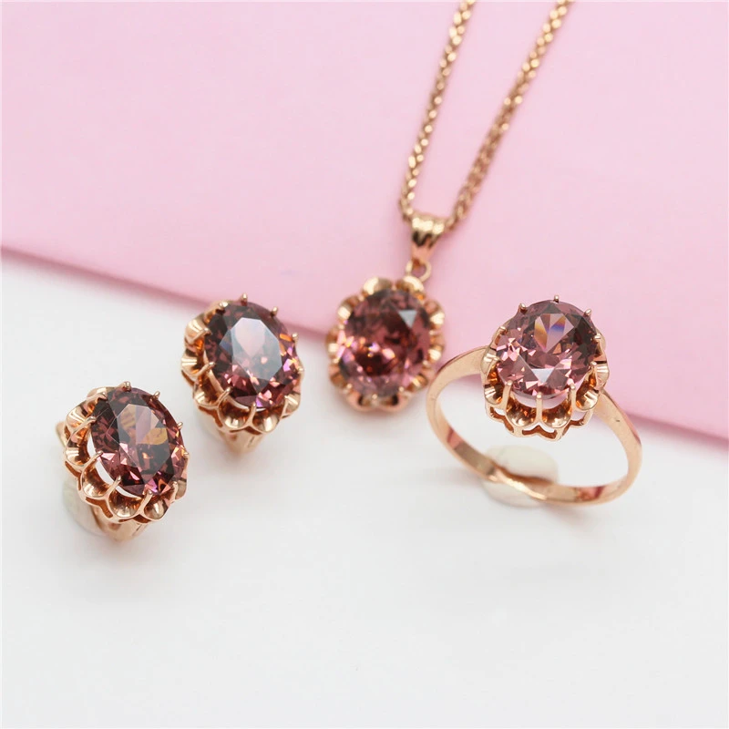 New 14K rose gold plated 585 purple gold gemstone rings for women ...