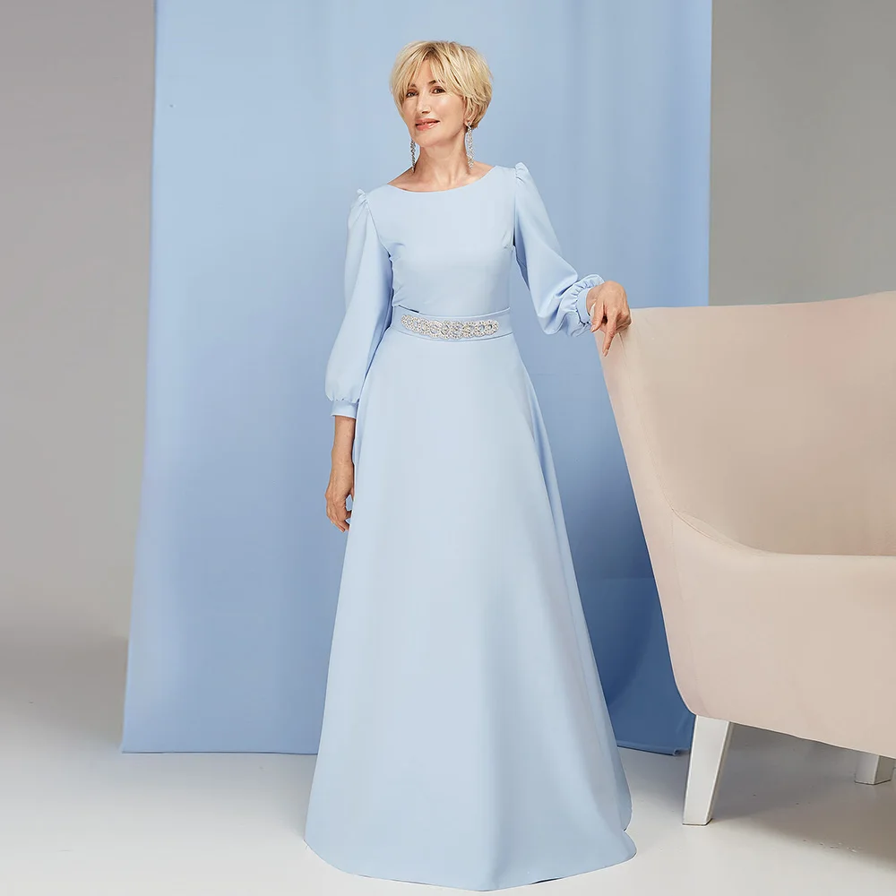 Elegant-Light-Blue-Mother-of-the-Bride-Dresses-O-Neck-Long-Sleeves ...