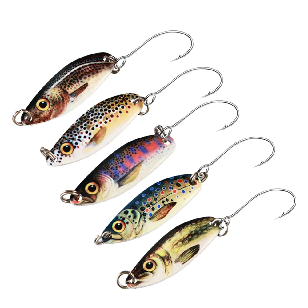 5pcs Fishing Lures 3g 5g Spinning Hard Bait Metal Spoon Bait with Hook ...