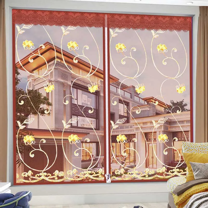 Embroidery-Rose-Flower-Bedroom-Door-Window-Mesh-Screen-Zipper-Opening ...