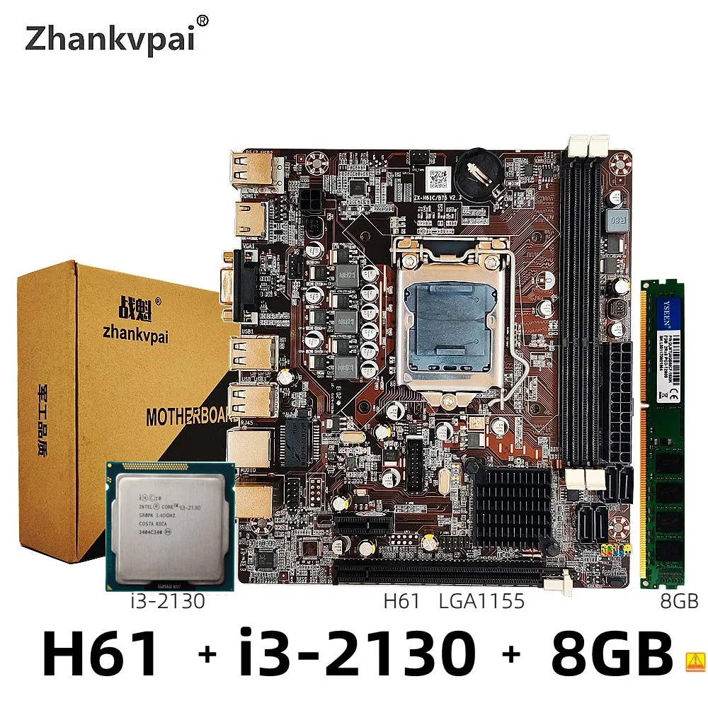 H61 LGA1155 Desktop Computer Motherboard Kit Com Dual Core i3-2130 3 ...