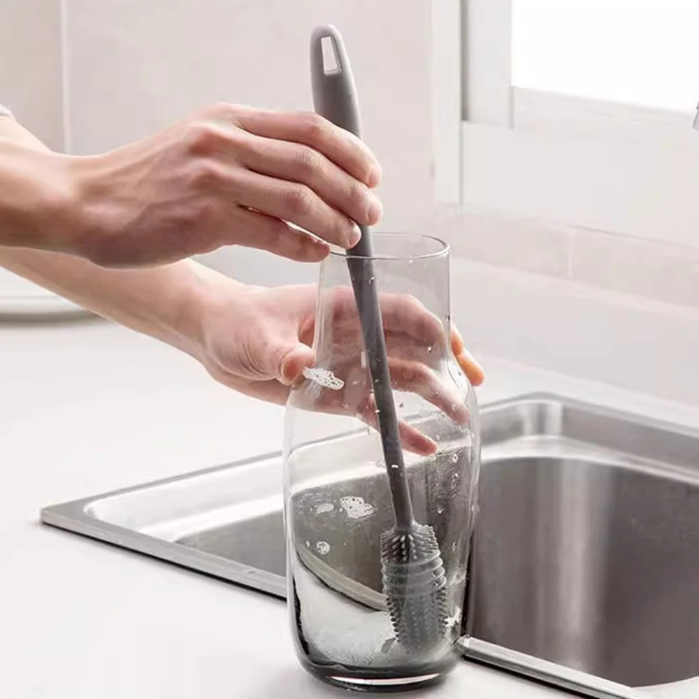 Silicone Milk Bottle Brush Cup Scrubber Glass Cleaner Long Handle Drink ...