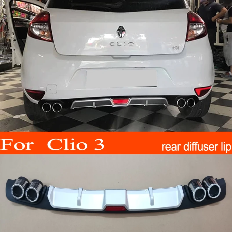 Clio-3-ABS-Plastic-Silver-Black-Car-Rear-Bumper-Rear-Diffuser-Spoiler ...