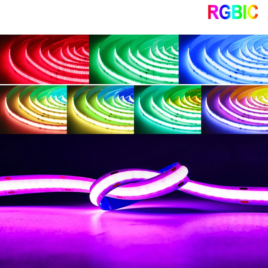 RGBIC COB LED 스트립 라이트 DC24V 720LEDs/m 초고휘도 유연한 테이프 라이트 드림 컬러 체이싱 효과 절단 ...