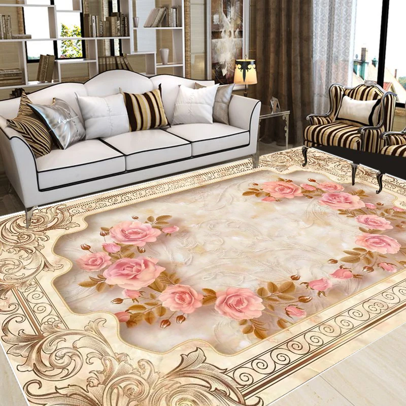 French-Rose-Living-Room-Decorative-Rug-Luxury-Home-Mat-Thickened ...