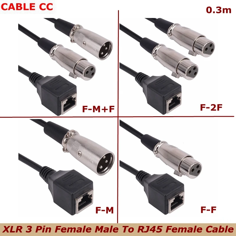 Dual-XLR-3pin-Male-To-RJ45-Female-Audio-Short-Connector-Cable-25cm ...
