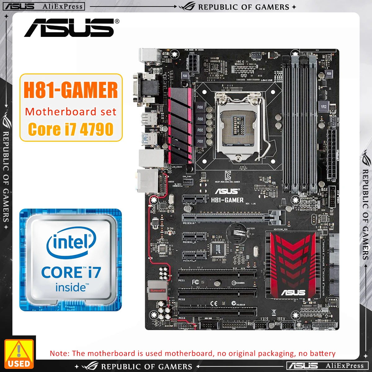 ASUS-H81-GAMER Kit Placa Mãe, CPU I7 4790, LGA 1150, Intel H81, DDR3 ...