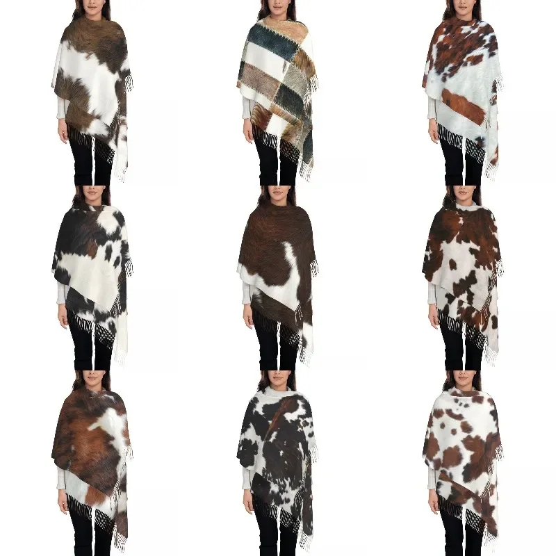 Stylish-Cow-Fur-Cowhide-Texture-Tassel-Scarf-Women-Winter-Fall-Warm ...