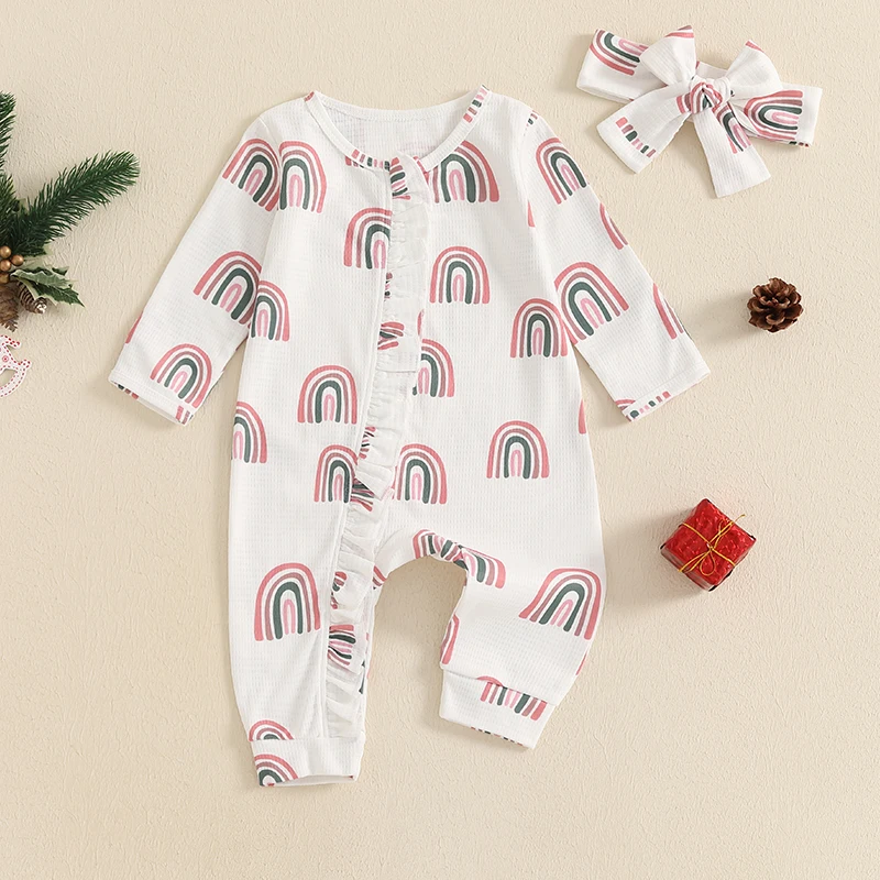 Neugeborene-Baby-M-dchen-Jungen-Outfit-Regenbogen-Print-R-schen-Langarm-Langarm-Stram-pler ...