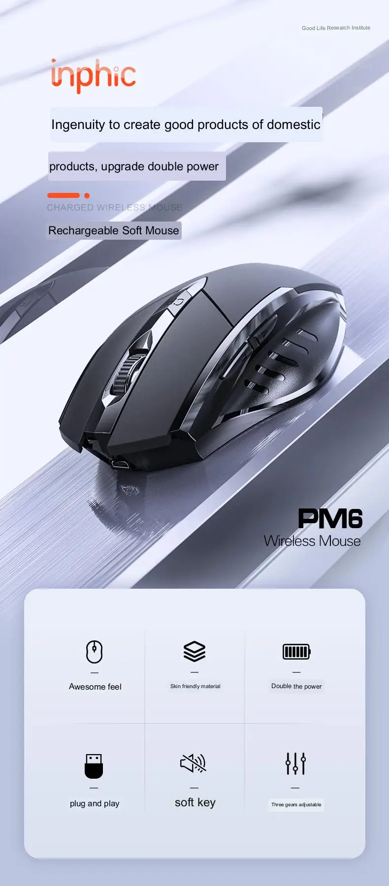 XIAOMI Mouse inalámbrico recargable INPHIC PM6 24G | falabella.com