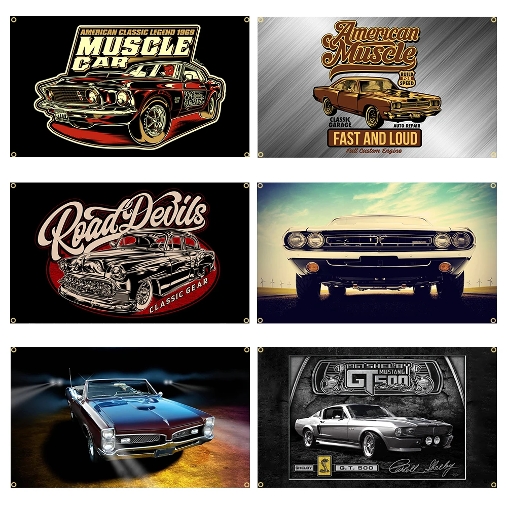 90x150cm Retro American Muscle Racing Car Flag Polyester Printed ...