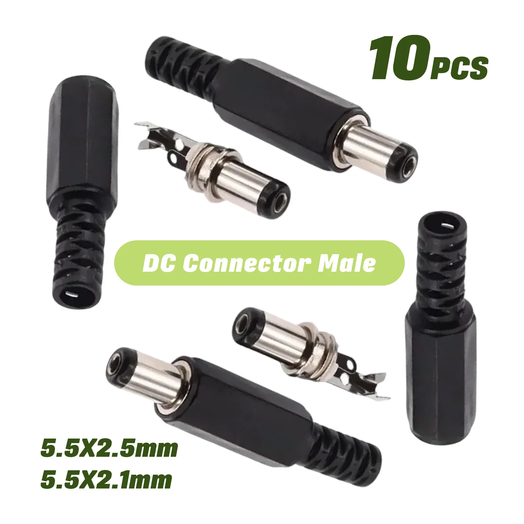 5PCS DC Power Plug Male Adapter 5.5X2.5mm and 5.5X2.1mm Connector ...