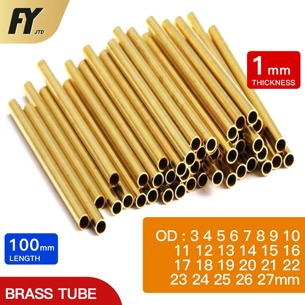 Brass pipe 1mm wall thickness 3-27mm OD brass tube 100mm length ...
