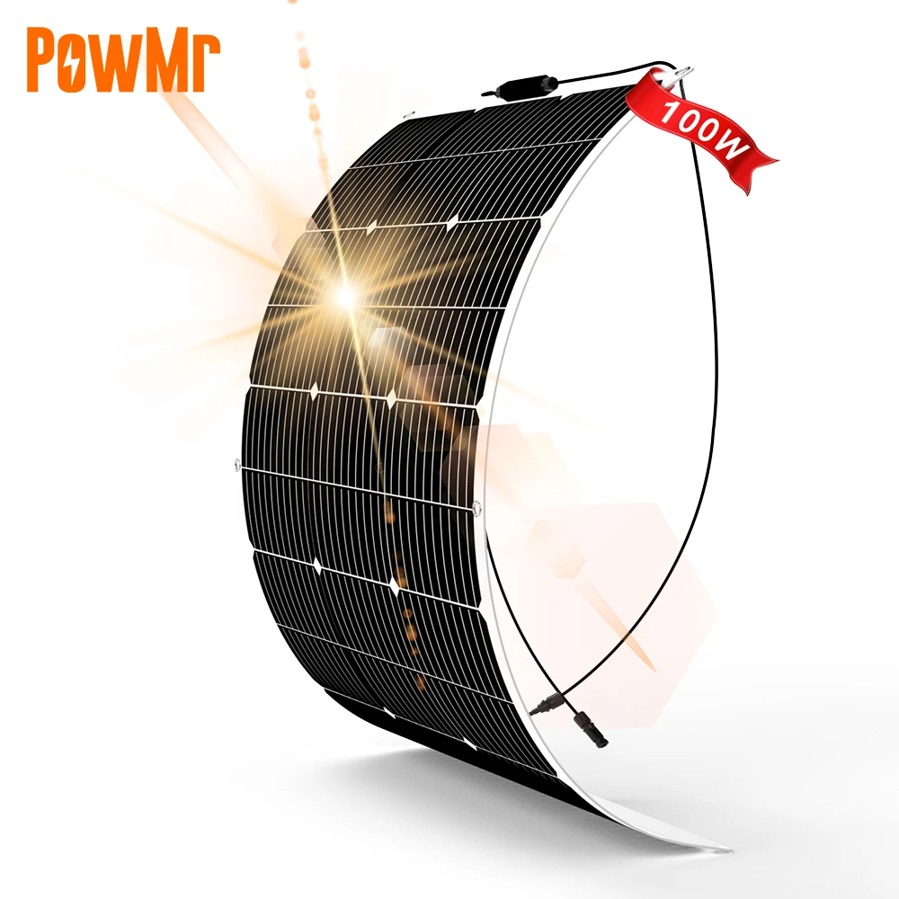 PowMr 50W(2PCS) 100W Flexible Solar Panel 12V System Bendable Solar ...