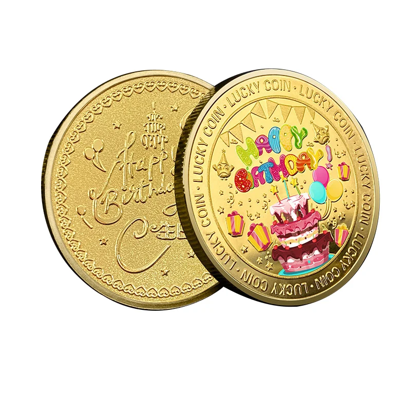 Lucky Coins of Happy Birthday Cake Gold Coins Plated Colorful ...
