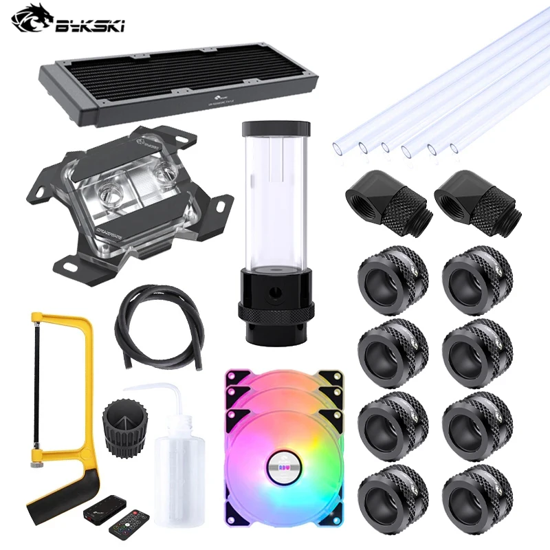 Bykski-Water-Cooling-Kit-CPU-block-GPU-block-kit-Radiator-Reservoir-Pump-Combo-Hard-tube ...