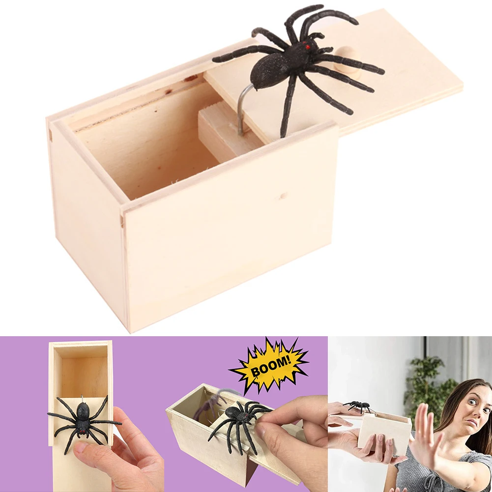 Pranks-Stuff-Toys-Rubber-Spider-Prank-Box-Wooden-Prank-Spider-Scare-Box ...