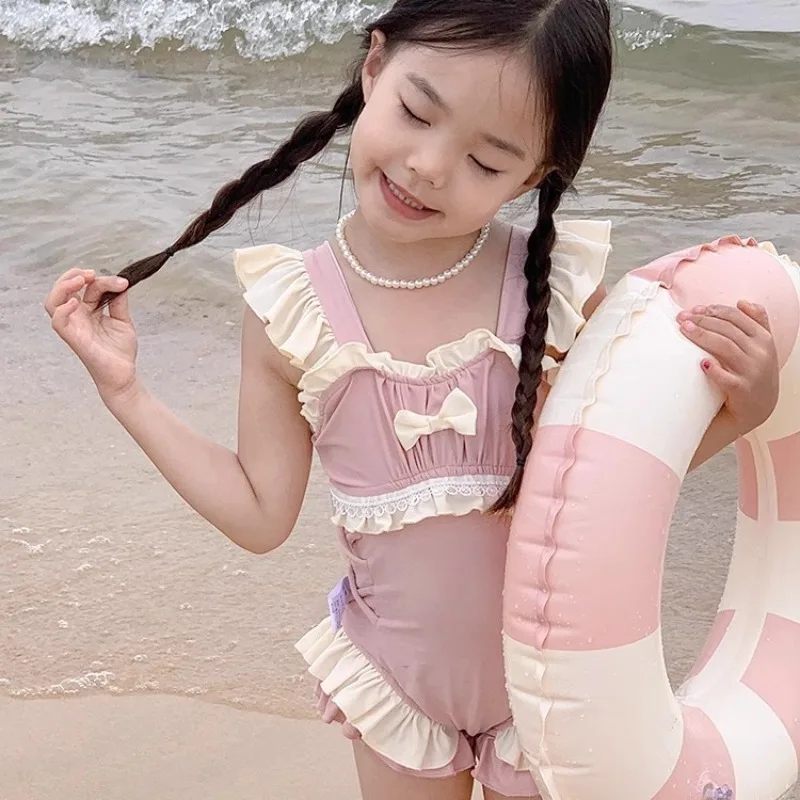 Girls-One-piece-Swimming-Costume-Bow-Tie-Foreign-Style-Swimming-Suit ...