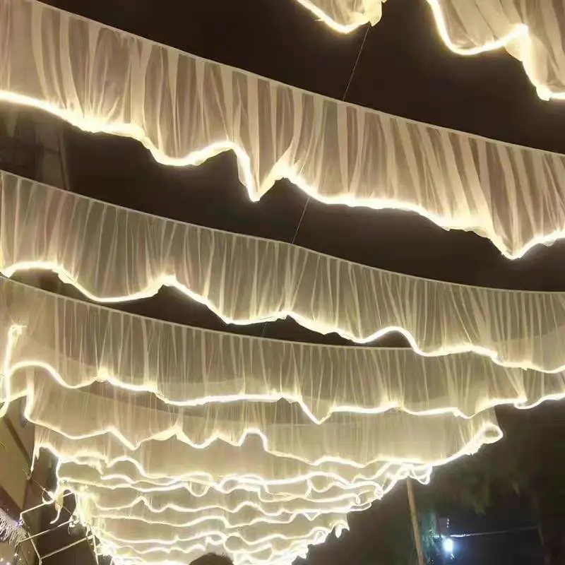 10M Shiny White Ceiling Decoration Wave Gauze Curtain With Lights ...