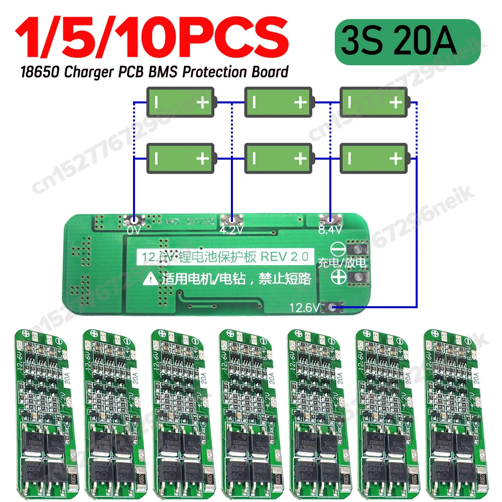 1-10pcs 3S 20A Li-ion Lithium Battery 18650 Charger PCB BMS Protection ...