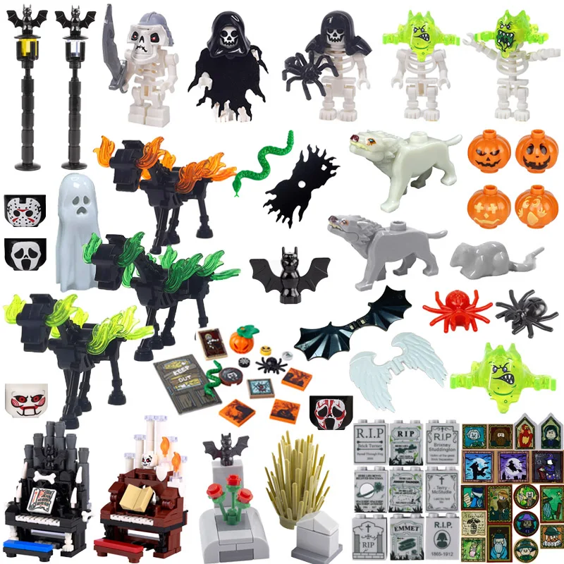 MOC Halloween Building Blocks Green Evil Spirit Pumpkin Head Cover ...