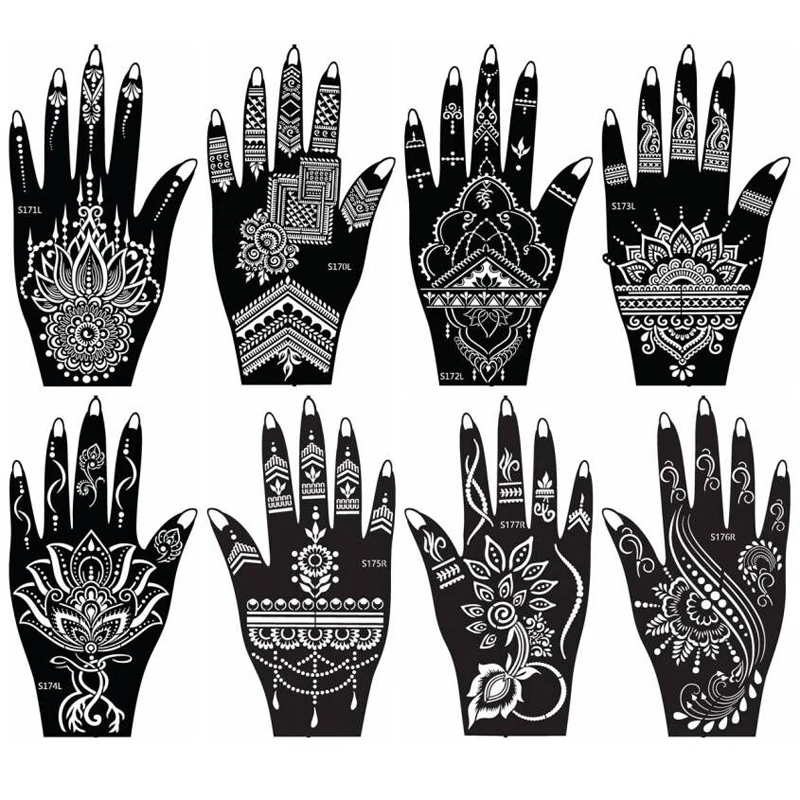1 Pair Professional Henna Stencil Temporary Hand Tattoo Body Art ...