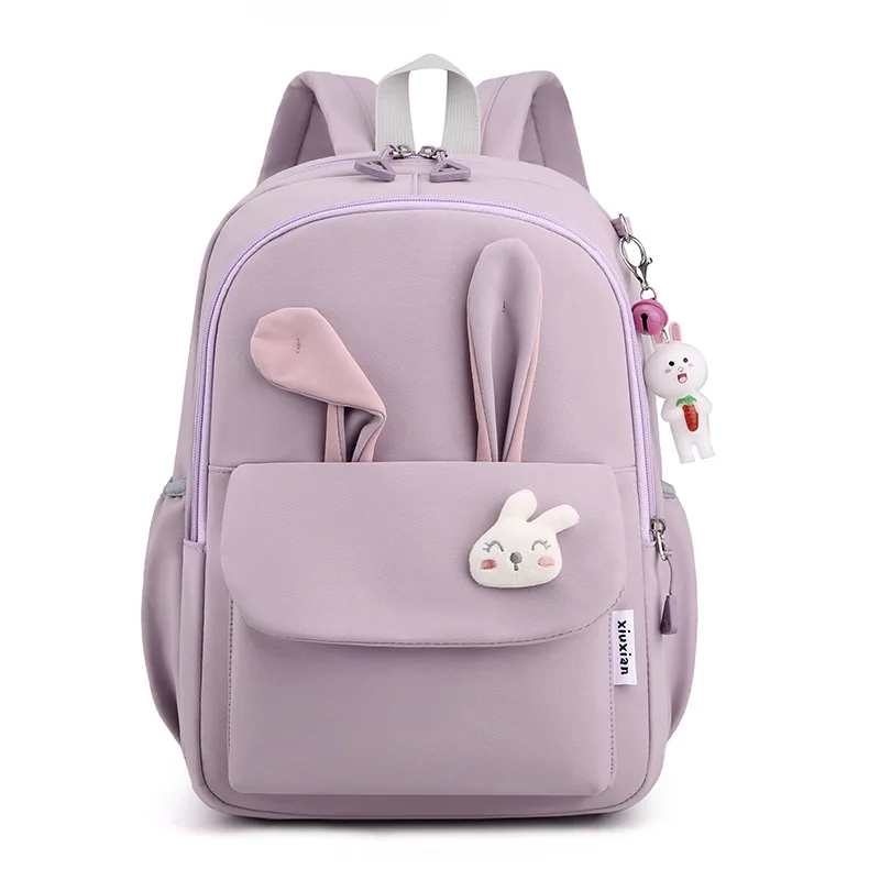 Purple-Pink-School-Backpack-For-Girls-Cute-Rabbit-Book-Bags-Waterproof ...