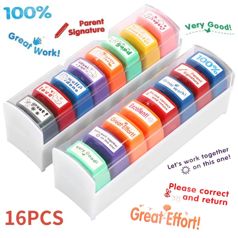 New-16Pcs-Teacher-Stamps-Self-Inking-Grading-Stamps-Colorful-Teacher ...