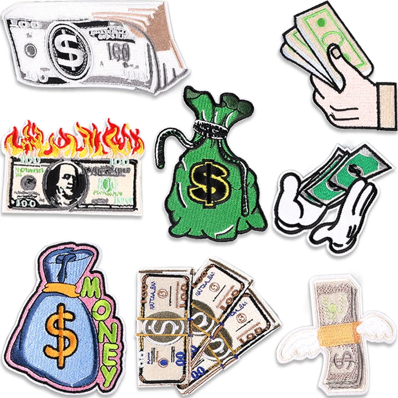 Money-Iron-On-Patches-For-Clothes-Designer-Fire-Diy-Embroidered ...