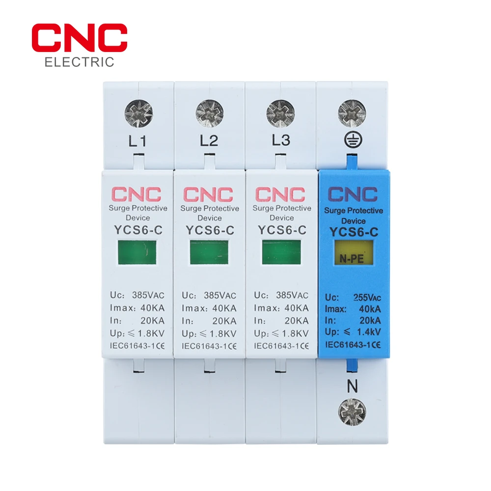 YCS6 C CNC ป้องกันไฟกระชาก3P + NPE AC 20KA 40KA 385V SPD บ้านป้องกันแรงดันไฟฟ้าต่ำ Arrester ...