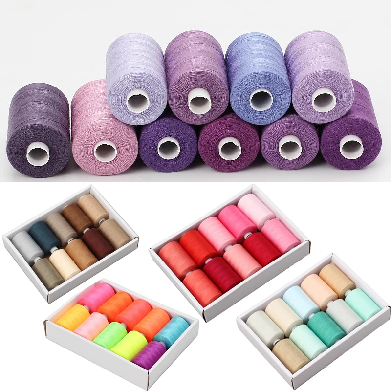 High-Quality-10-Spools-Lot-1000-Yards-Polyester-Thread-For-Sewing ...