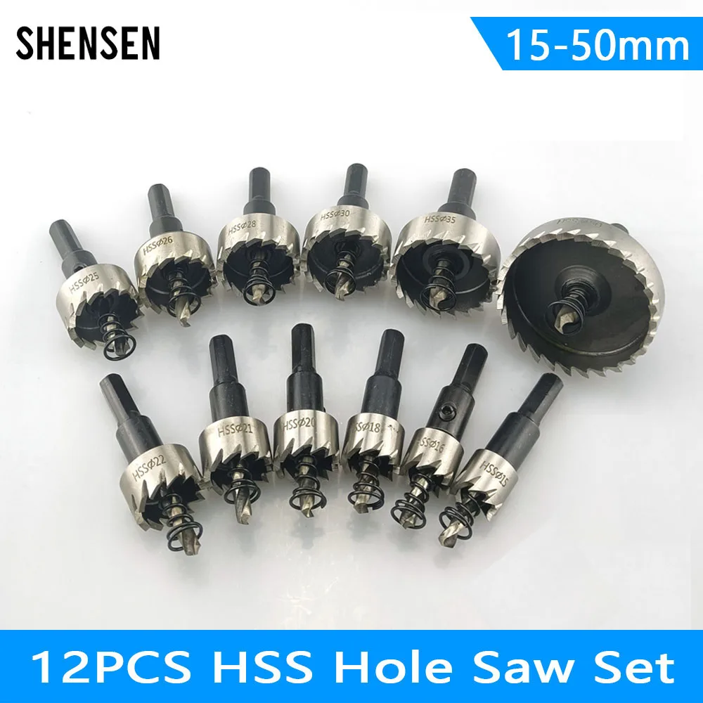 12Pcs-15-50mm-HSS-Hole-Saw-Set-High-Speed-Steel-Drill-Bit-Drilling ...