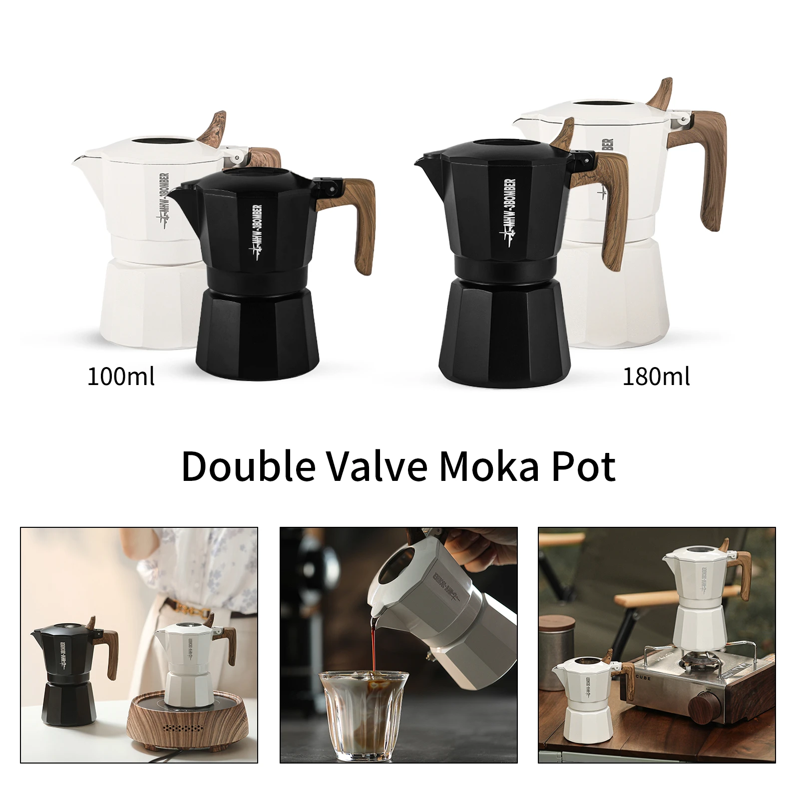 MHW-3BOMBER Double Valve Espresso Maker Moka Pot for Classic Italian ...