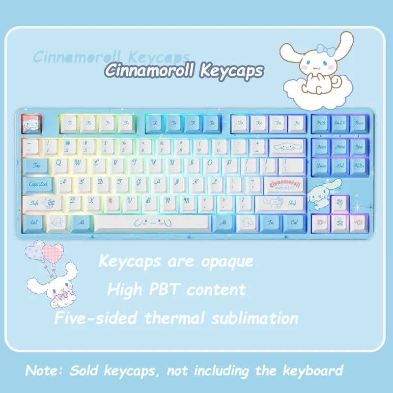Sanrio Cinnamoroll Keycap Translucent 131 Keys Anime Cartoon Mechanical ...