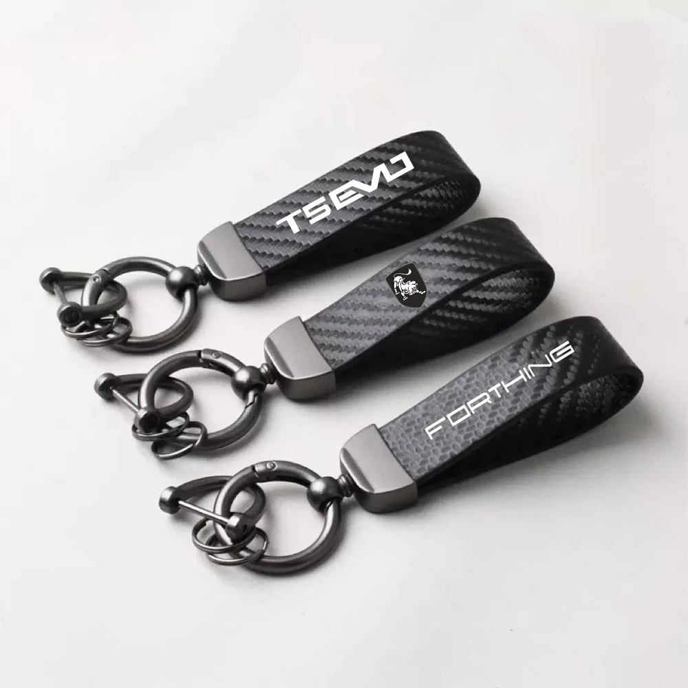 Car Carbon Fiber Leather Car Keychain With Custom Logo Keyring Key ...
