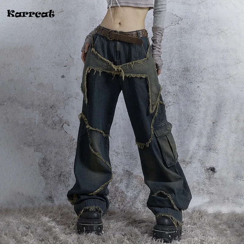 Karrcat-Grunge-Aesthetics-Irregular-Jeans-Y2k-Vintage-Distressed-Denim ...