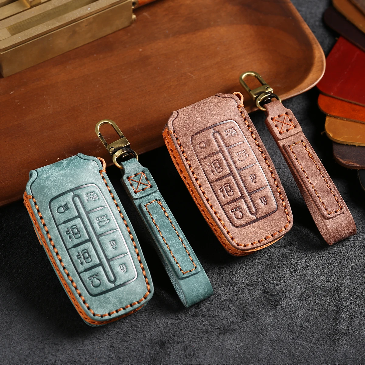 8 bottons Luxury Leather Car Key Case Auto Smart Key Fob Cover Bag ...