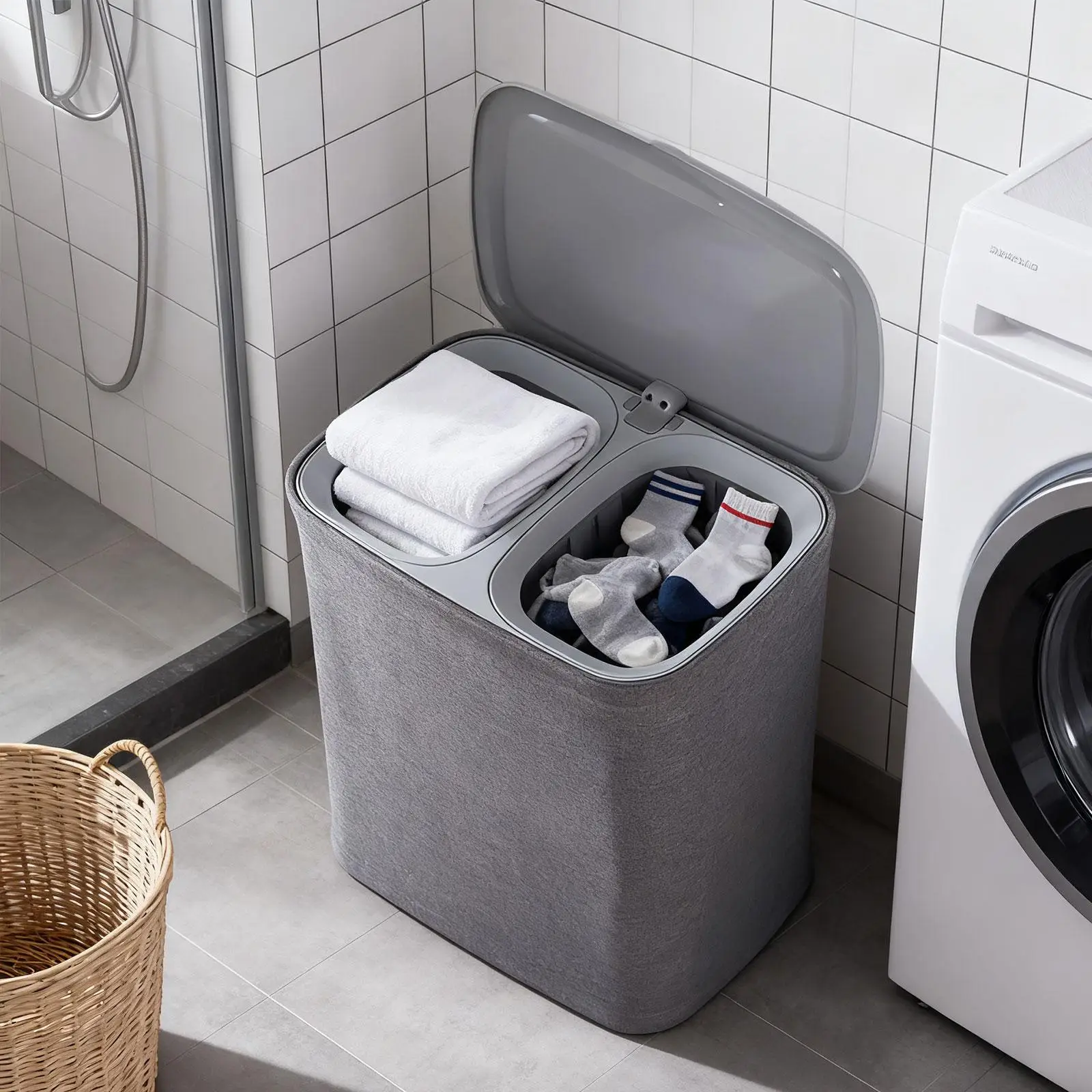 Folding Laundry Basket Laundry Hamper with Flip Lid Portable Trendy ...