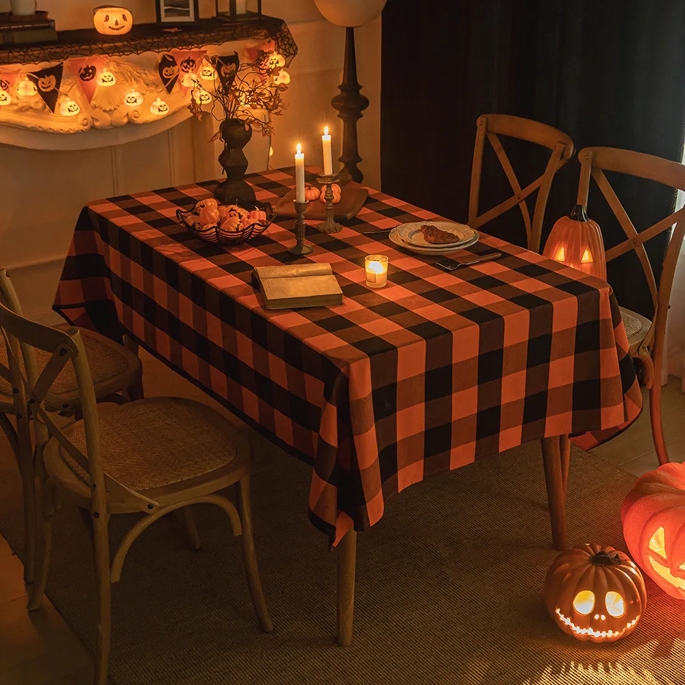 Orange-Black-Checkered-Polyester-Halloween-Festive-Dining-Table ...