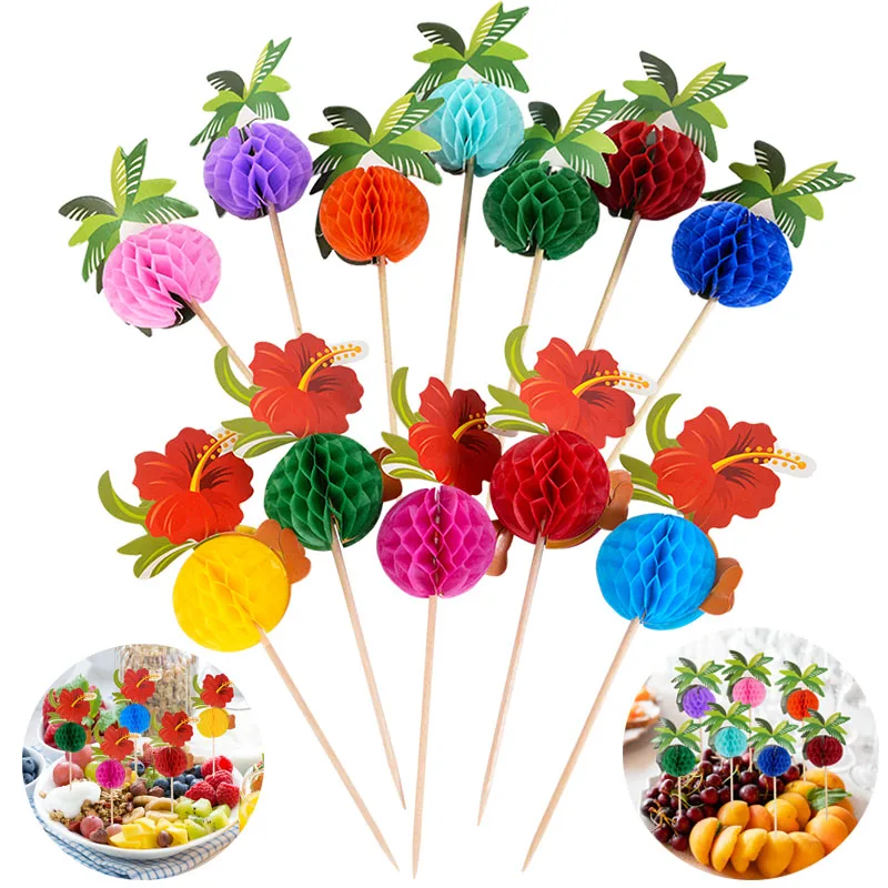 50pcs-Hawaiian-Food-Fruit-Toothpick-Summer-Flower-Coconut-Tree-Cocktail ...