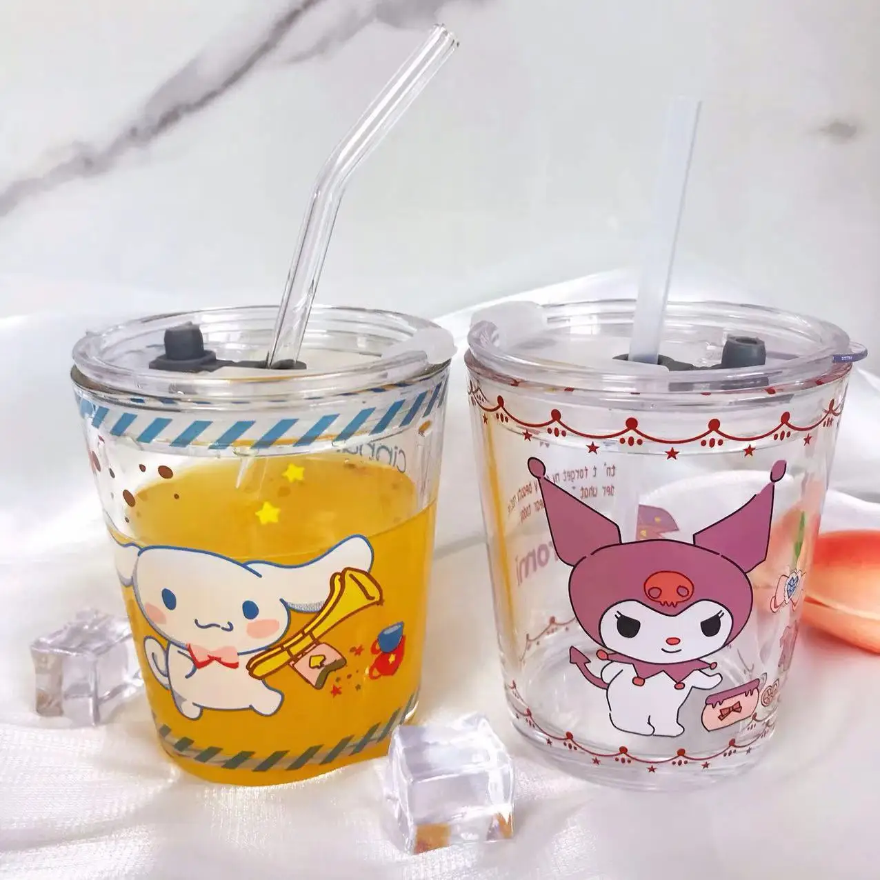 400ml-Sanrio-Cartoon-Hello-Kitty-Glass-Cup-Anime-Figure-Pattern-Kuromi ...