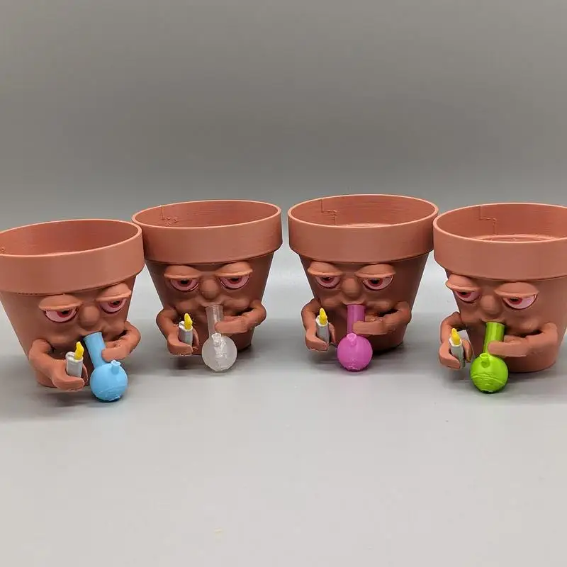 Home Office Decor Plant Pot Cartoon Mini Resin Smoking Man Flower Pots ...