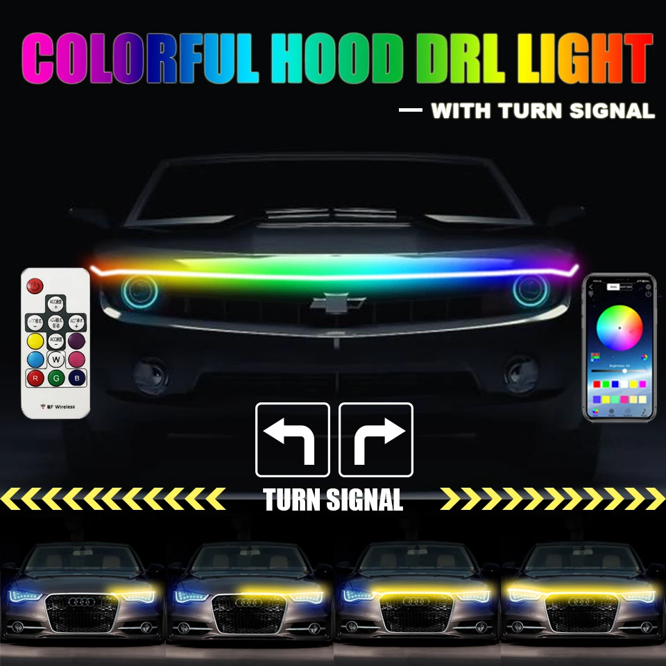 Colorful Car Hood Light Led Strip With Turn Signal Drl Daytime Running ...
