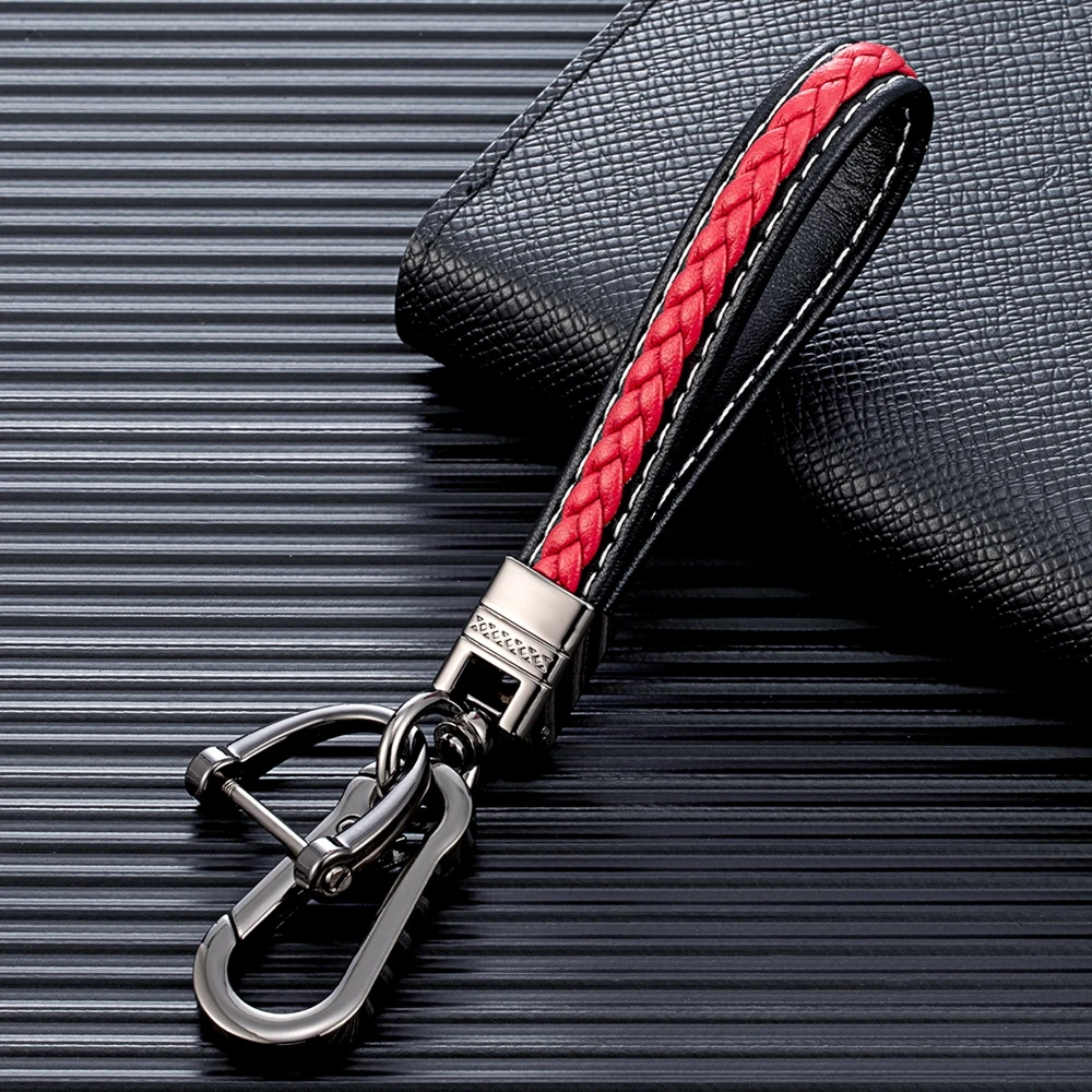 MKENDN Luxury Leather Men Keychain Black Clasp Creative DIY Keyring ...